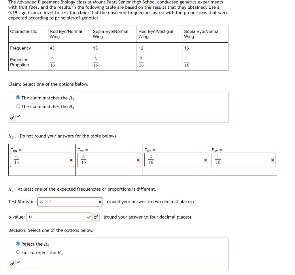 Solved The Advanced Placement Biology class at Mount Pearl | Chegg.com