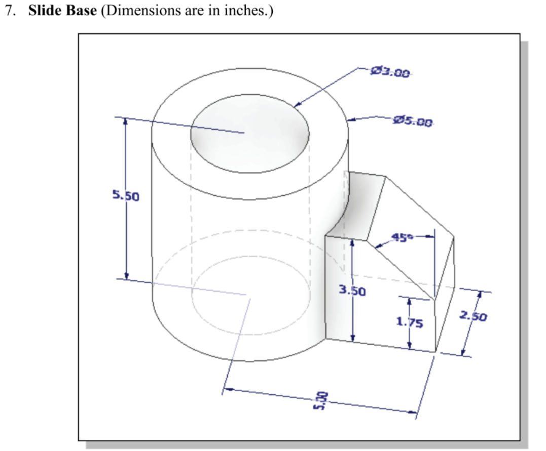 Solved 7. Slide Base (Dimensions are in inches.) 2.30 $5.00 | Chegg.com