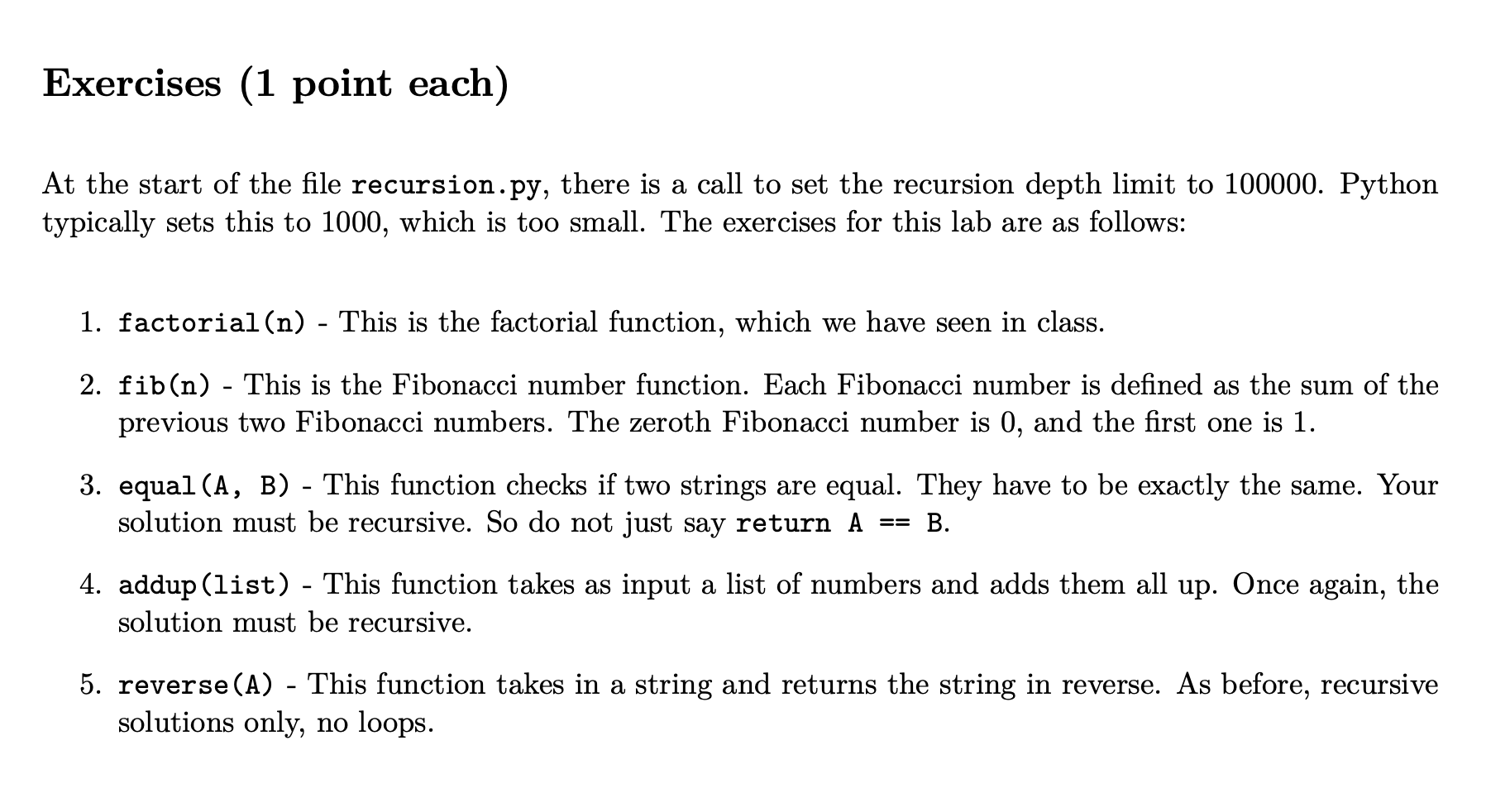 Solved Exercises (1 point each) At the start of the file | Chegg.com