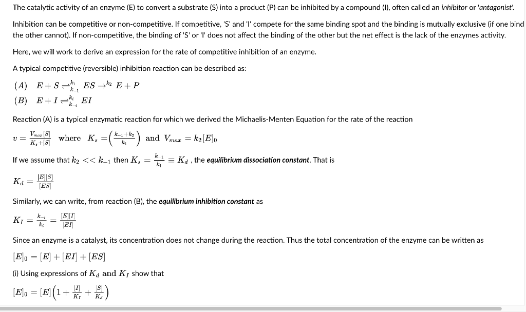 Solved The catalytic activity of an enzyme (E) to convert a | Chegg.com