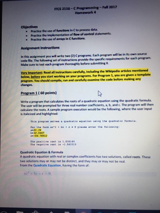 Solved ITCS 2116-C Programming- Fall 2017 Homework 4 | Chegg.com