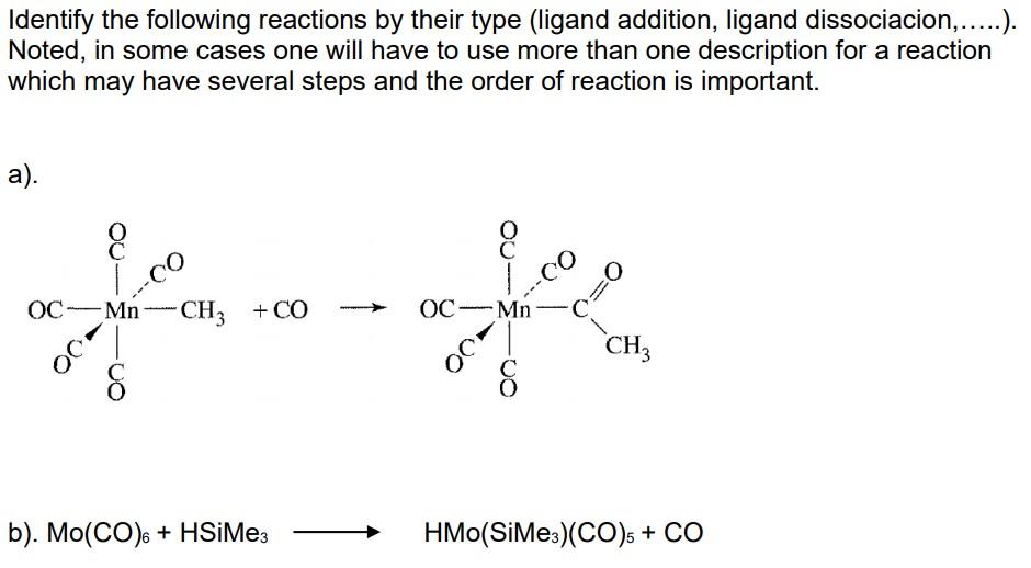 Solved Identify the following reactions by their type | Chegg.com