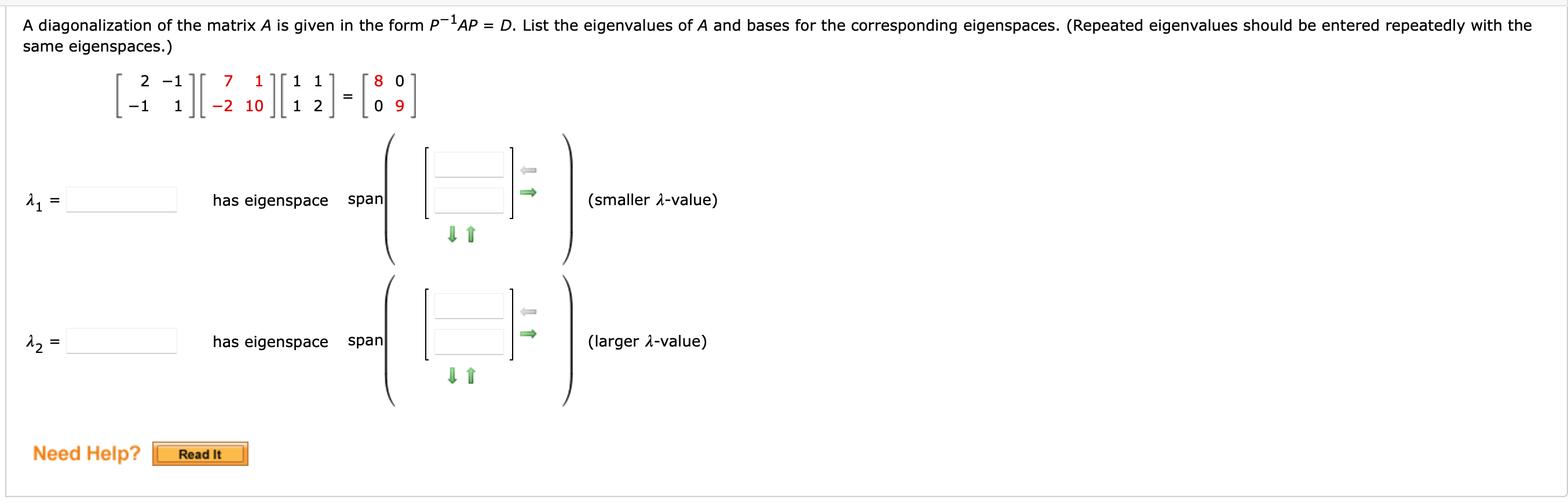 Solved same eigenspaces.) has eigenspace span | Chegg.com