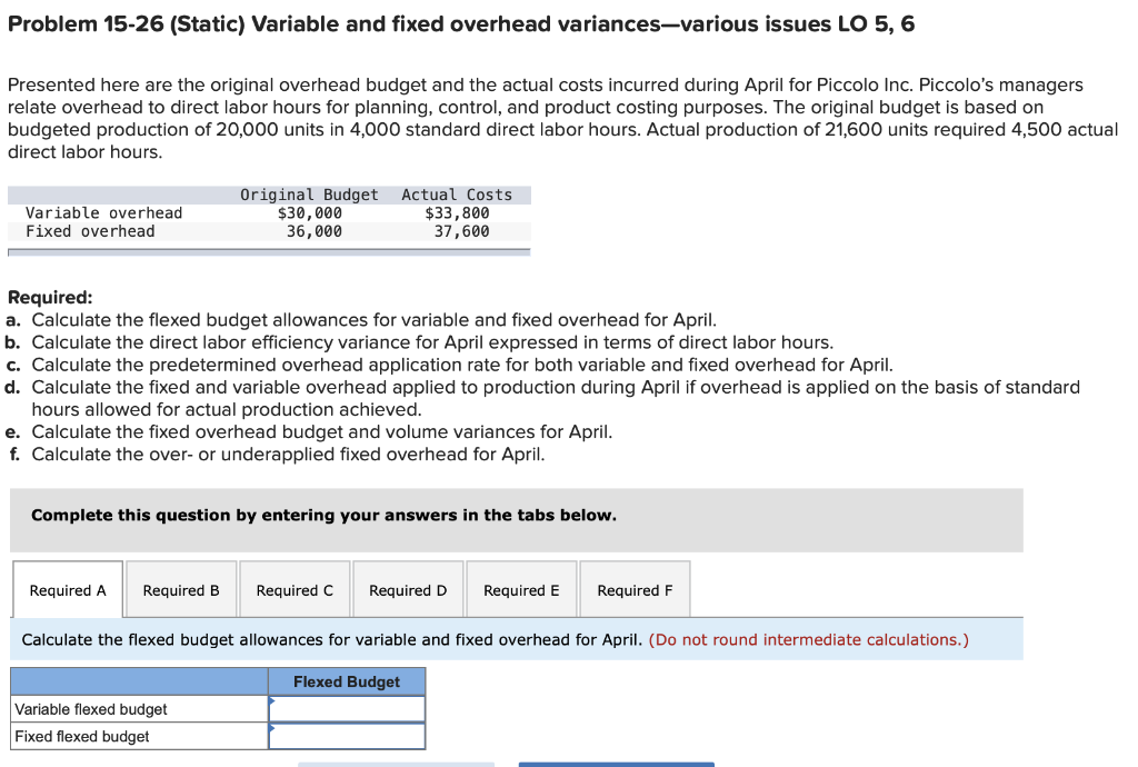 Solved Problem 15-26 (Static) Variable and fixed overhead | Chegg.com