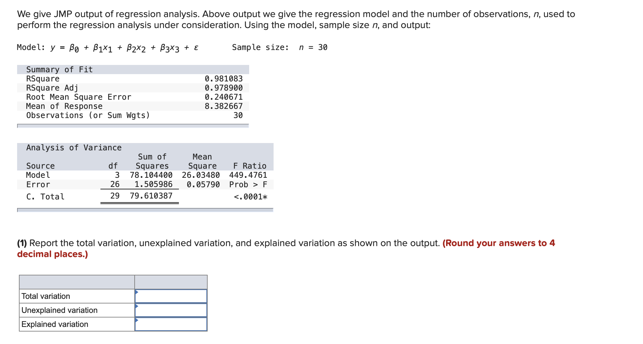 Solved We give JMP output of regression analysis. Above | Chegg.com