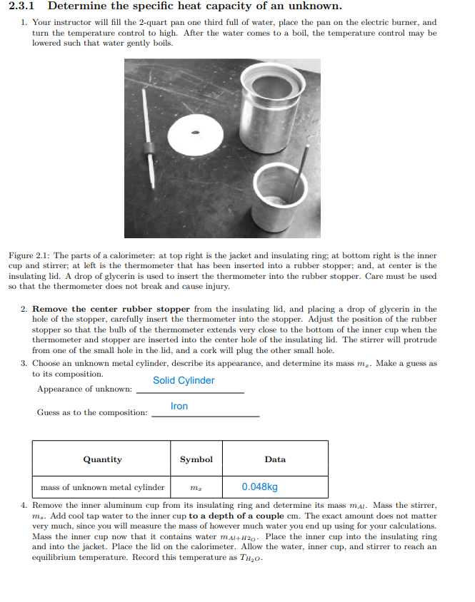 Solved 2.5 Analysis 1. Which specific heat capacity value | Chegg.com