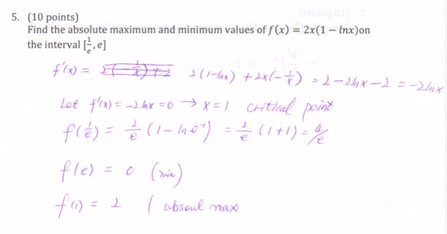 Solved 5. (10 points) Find the absolute maximum and minimum | Chegg.com