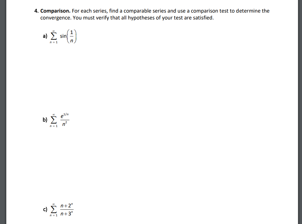 Solved 4. Comparison. For each series, find a comparable | Chegg.com