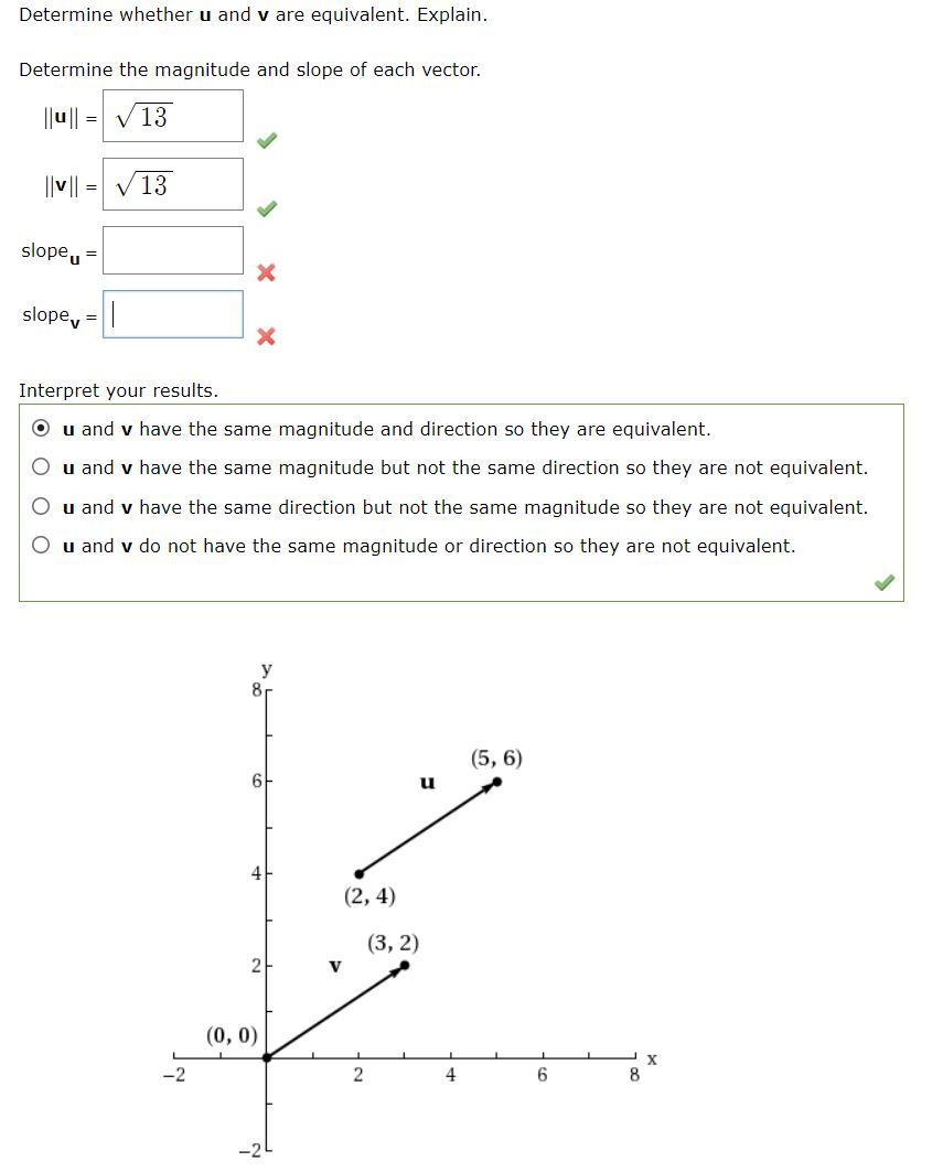 Solved Determine whether u and v are equivalent. Explain. | Chegg.com