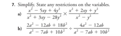 Solved Simplify. State any restrictions on the variables. a) | Chegg.com