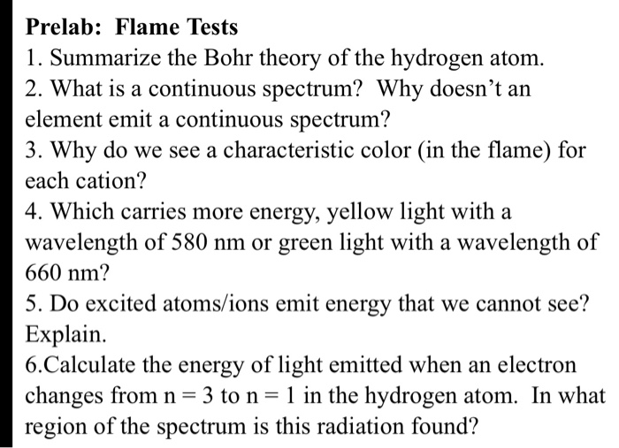 Solved Prelab: Flame Tests 1. Summarize the Bohr theory of | Chegg.com
