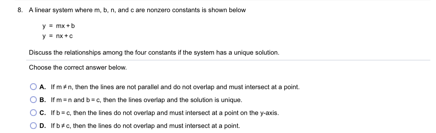 Solved A linear system where m,b,n, ﻿and c ﻿are nonzero | Chegg.com