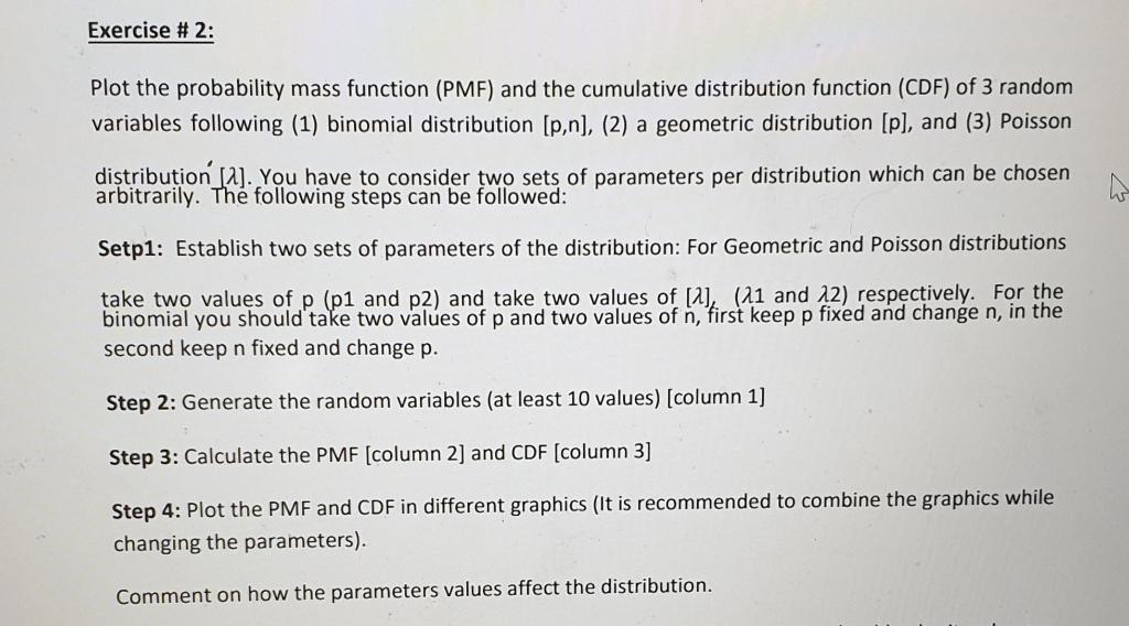 Solved Exercise #2: Plot the probability mass function (PMF) | Chegg.com