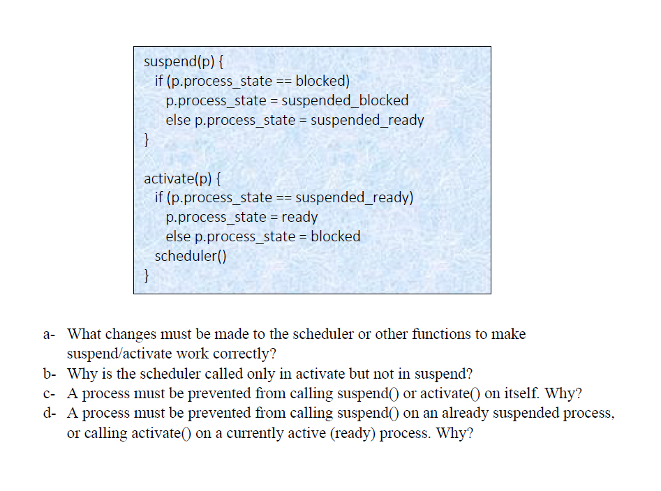 Solved Based On The Suspend And Activate Functions The