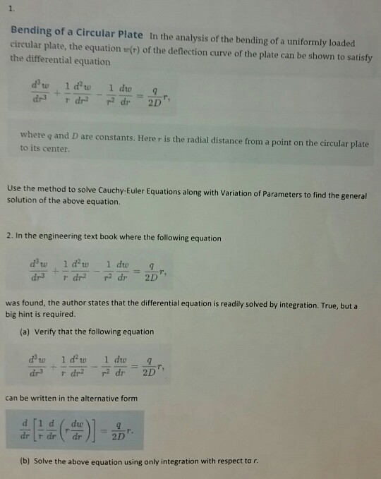 Solved 1. Bending of a Circular Plate In the analysis of the | Chegg.com