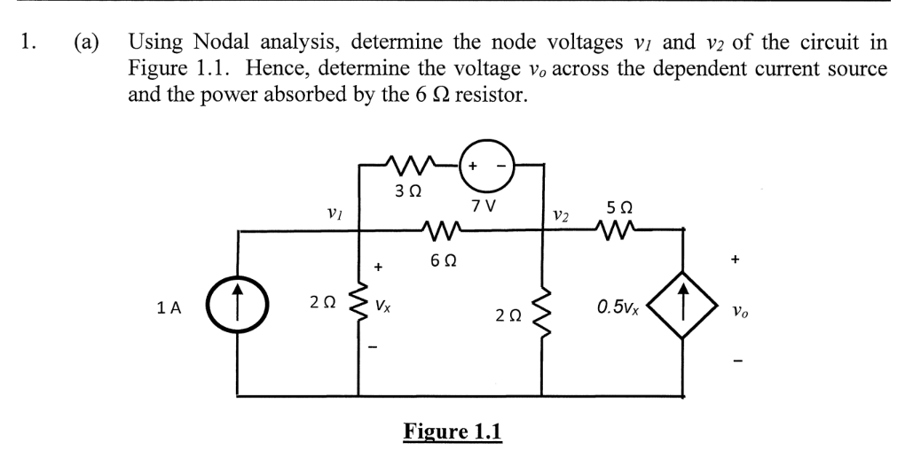 Solved Q1 Using Nodal analysis, determine the node voltages | Chegg.com