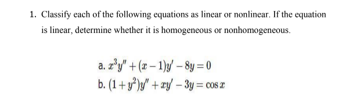 Solved 1. Classify each of the following equations as linear | Chegg.com
