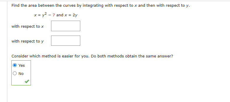 Solved Find the area between the curves by integrating with | Chegg.com