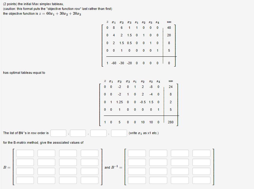 Solved (2 points) the initial Max simplex tableau, (caution: | Chegg.com
