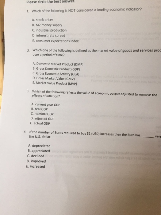 Solved Please circle the best answer. 1. Which of the | Chegg.com
