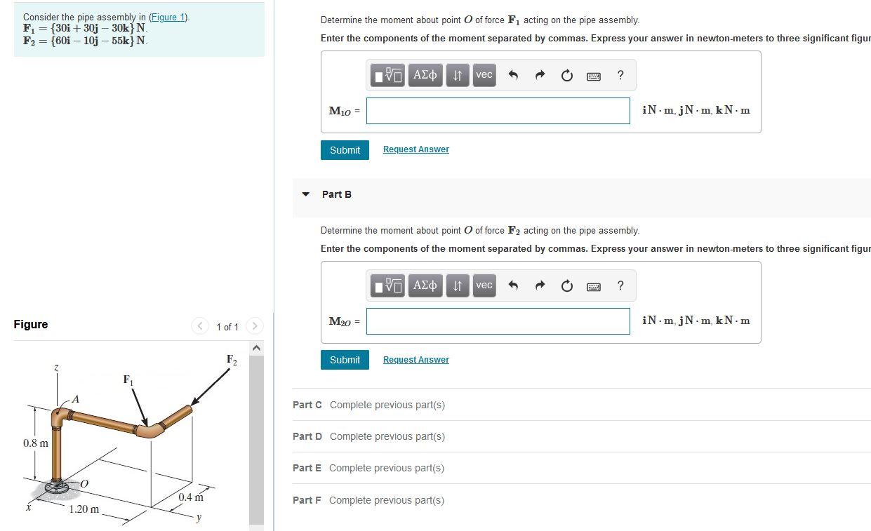 Solved Consider the pipe assembly in (Figure 1). F1 = {30i + | Chegg.com