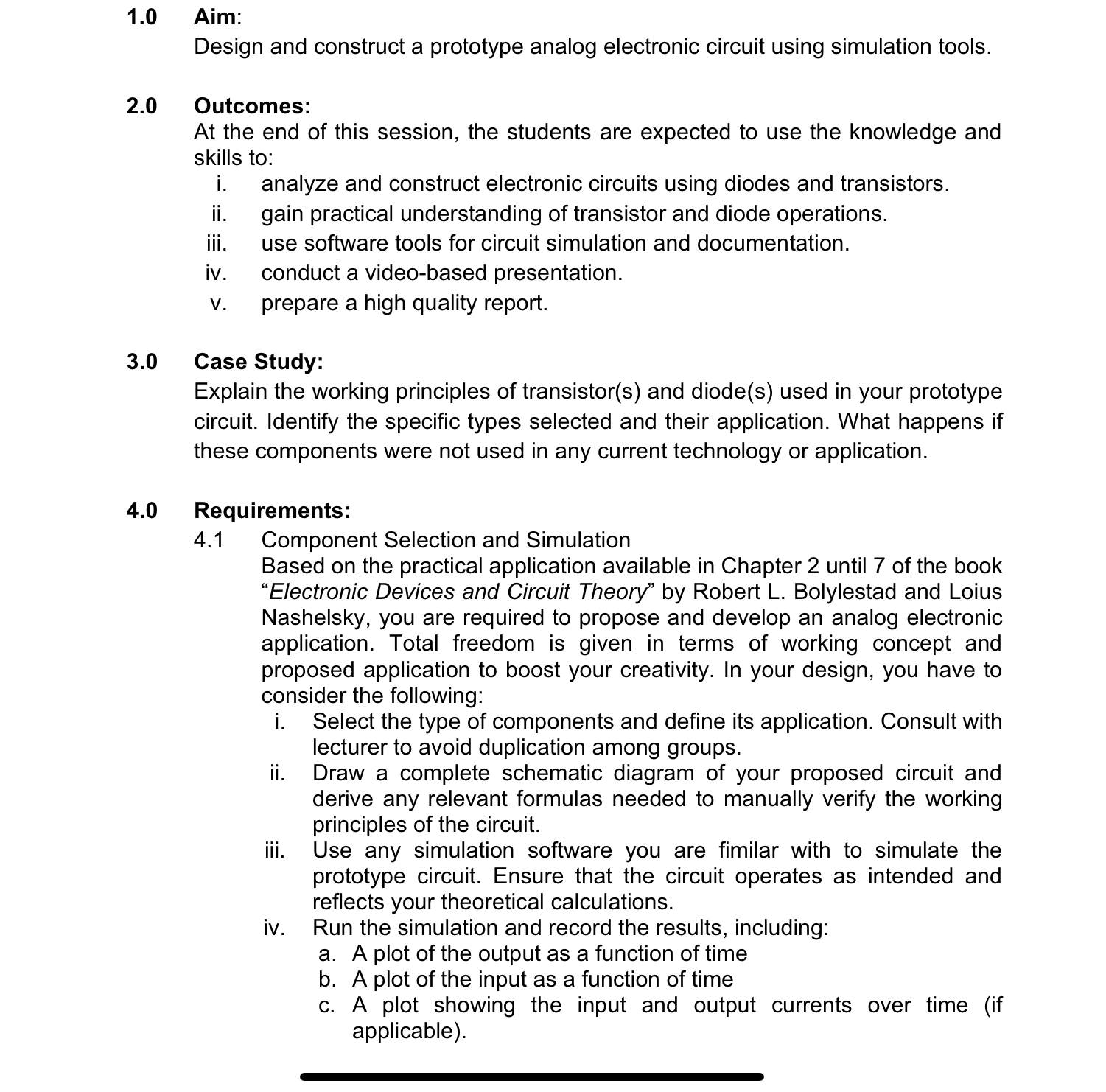 1.0 ﻿Aim: Design and construct a prototype analog | Chegg.com
