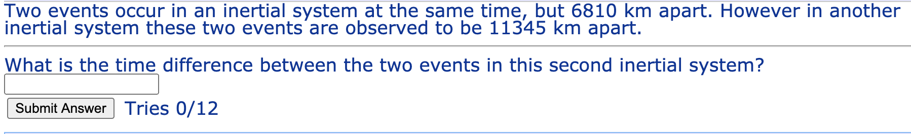 Solved Two events occur in an inertial system at the same | Chegg.com