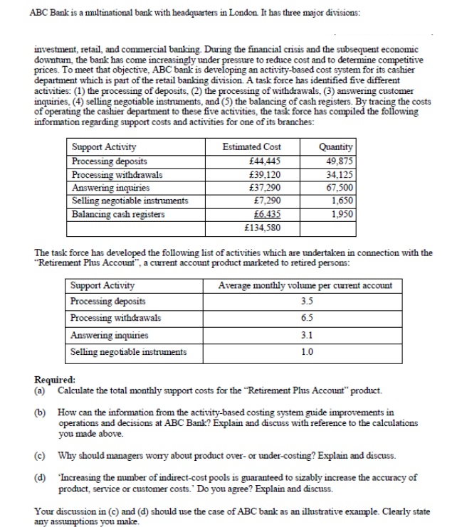 Solved ABC Bank is a multinational bank with headquarters in | Chegg.com