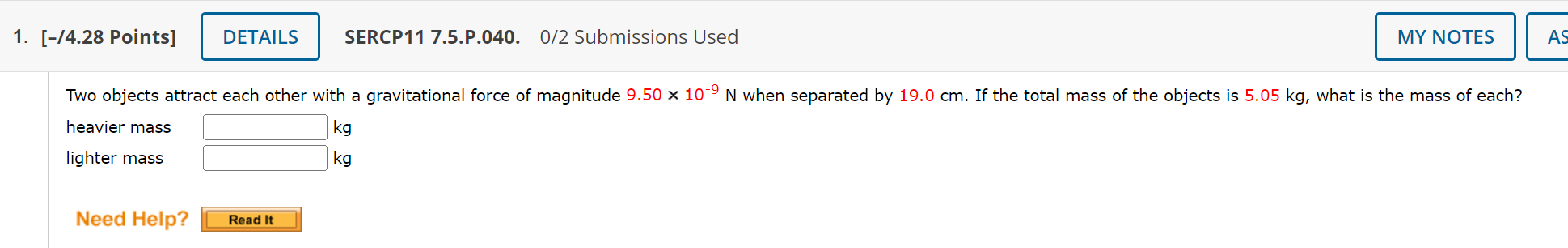 Solved Two objects attract each other with a gravitational | Chegg.com