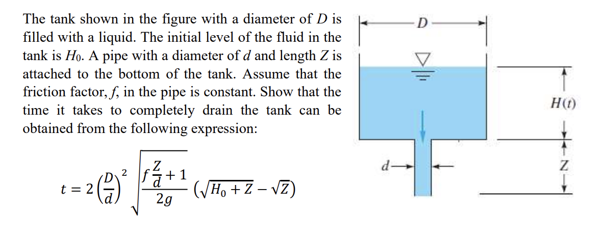Solved The tank shown in the figure with a diameter of D is | Chegg.com
