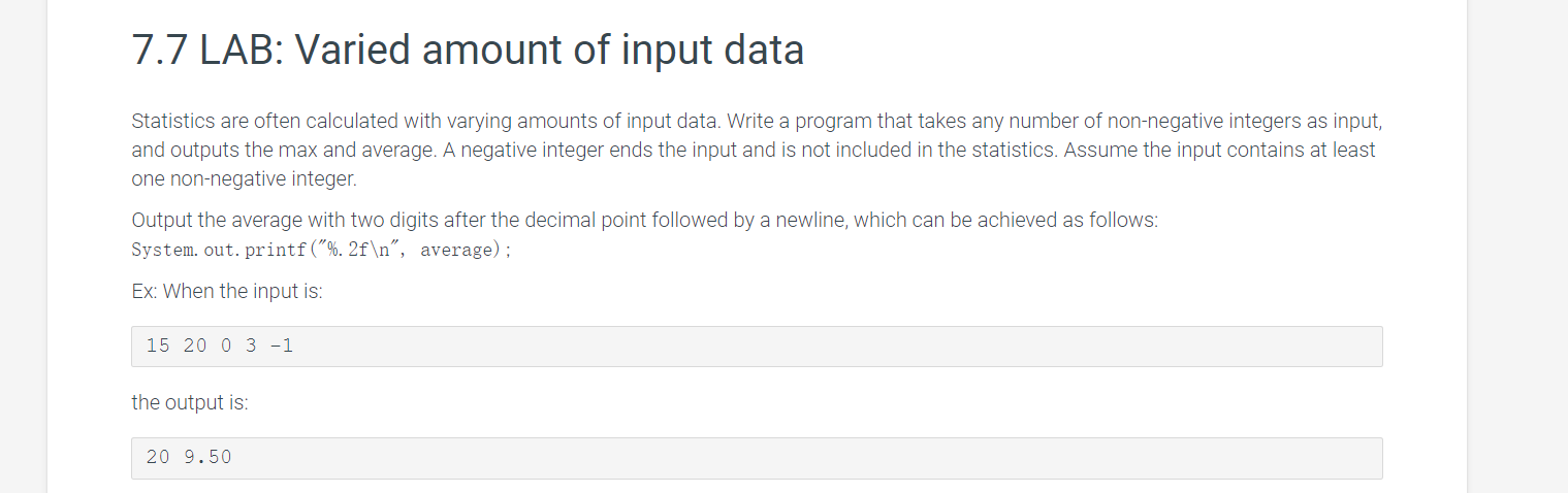 Solved 7.7 LAB: Varied amount of input data Statistics are | Chegg.com