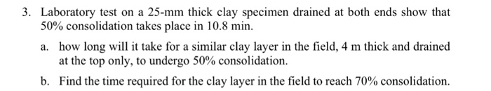 Solved Laboratory test on a 25-mm thick clay specimen | Chegg.com