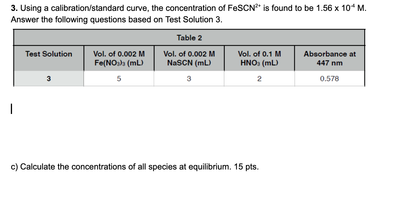 Solved 3. Using a calibration/standard curve, the | Chegg.com