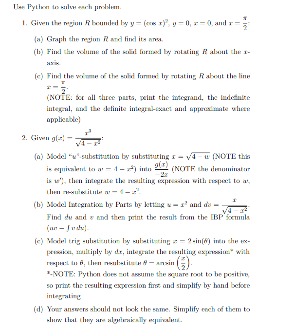 El Use Python to solve each problem. 1. Given the | Chegg.com