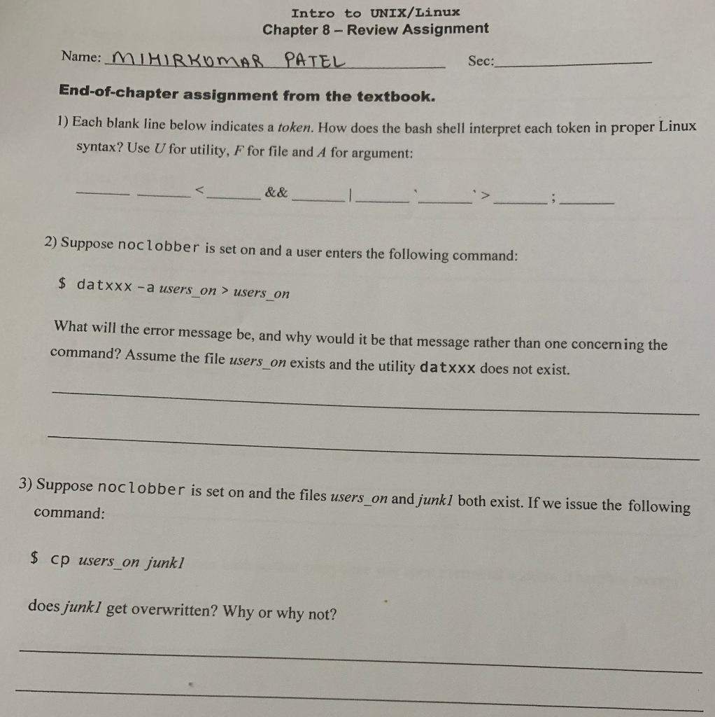 Intro to UNIX/Linux Chapter 8 - Review Assignment | Chegg.com