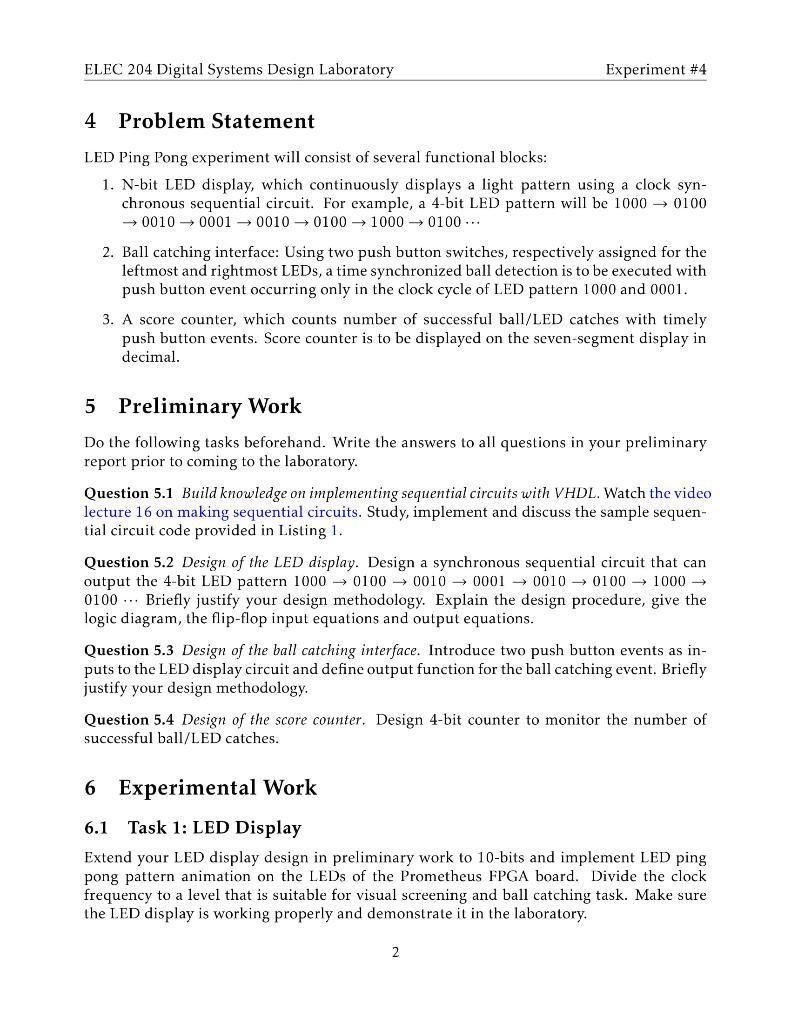 Solved ELEC 204 Digital Systems Design Laboratory Experiment | Chegg.com