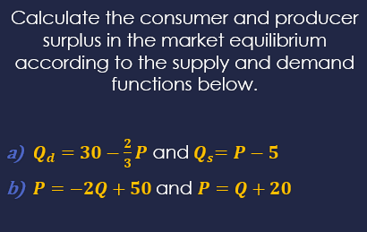 Solved Calculate the consumer and producersurplus in ﻿the | Chegg.com