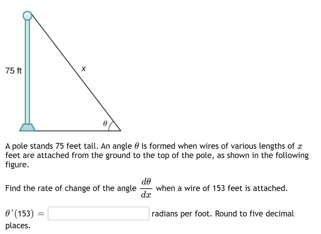 Solved A pole stands 75 feet tall. An angle θ is formed when | Chegg.com