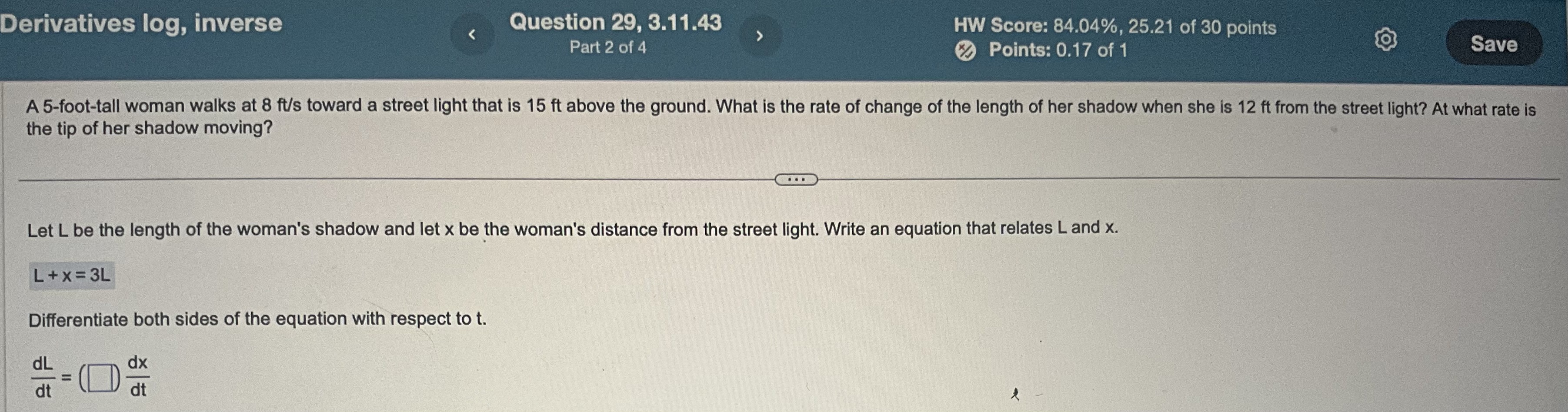 Solved A 5-foot-tall woman walks at 8ft/s toward a street | Chegg.com