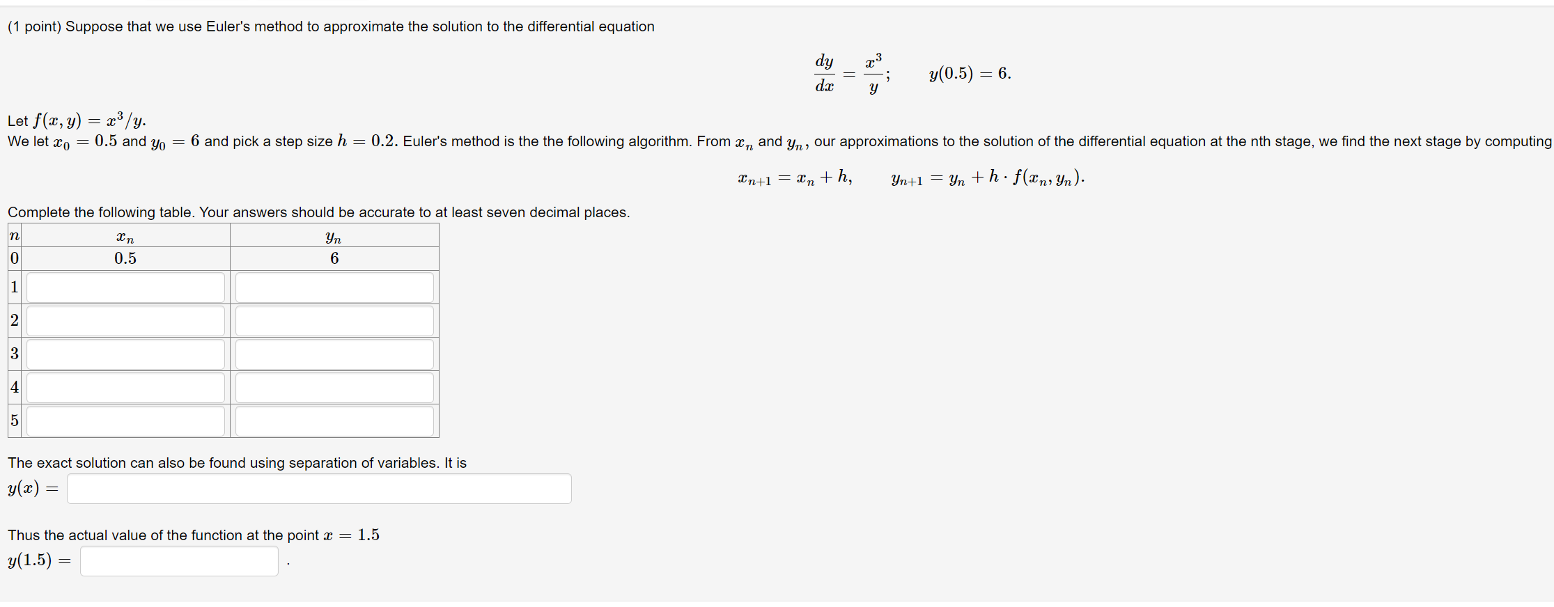 Solved (1 point) Suppose that we use Euler's method to | Chegg.com