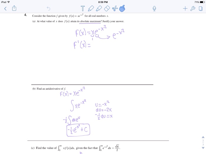 Solved iPad 8:59 PM Consider the function f given by f(x) xe | Chegg.com