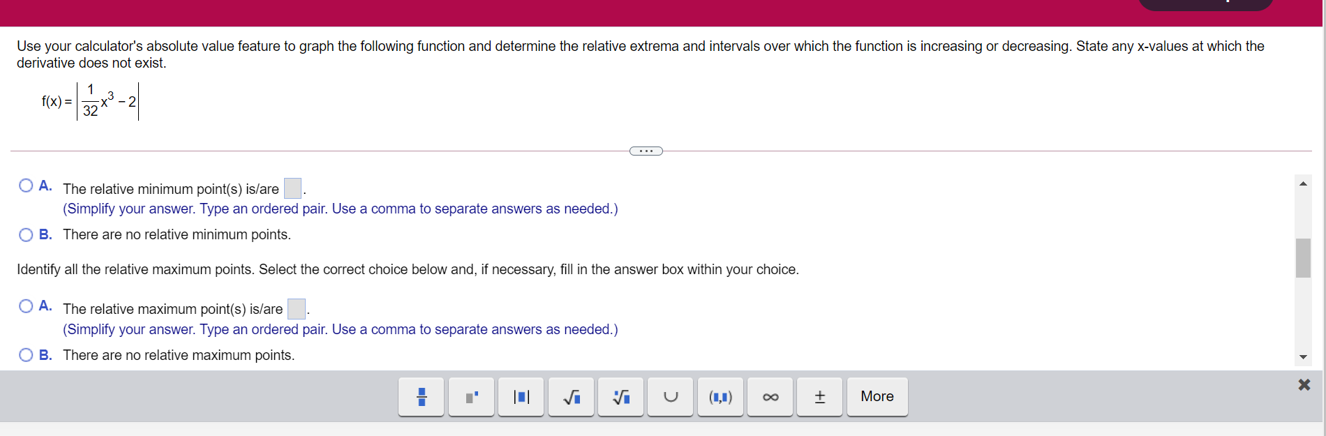 Solved Use your calculator's absolute value feature to graph | Chegg.com