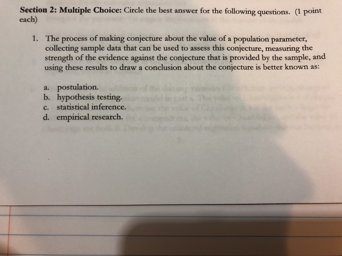 Solved Section 2: Multiple Choice: Circle the best answer | Chegg.com