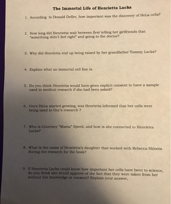 These questions are from “ The Immortal Life of | Chegg.com