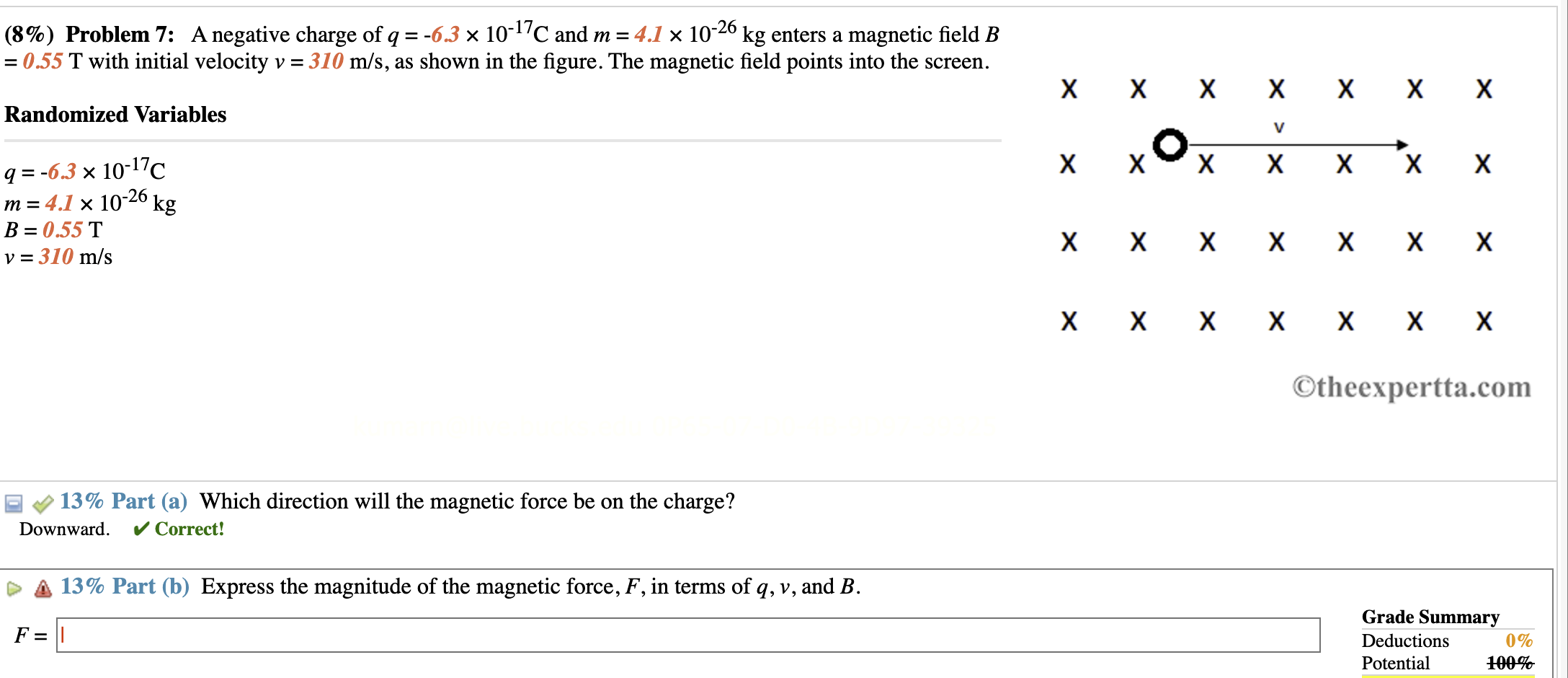 Solved (8\%) Problem 7: A negative charge of q=−6.3×10−17C | Chegg.com