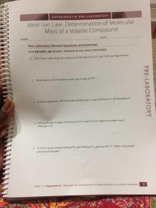 Solved EXPERIMENT 8: PRE-LABORATORY Ideal Gas Law: | Chegg.com