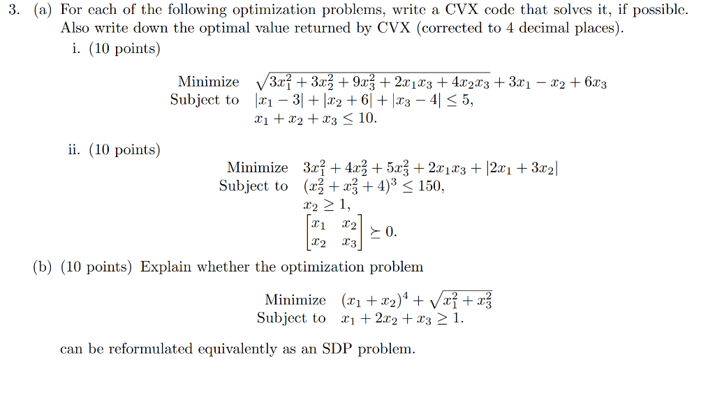 3. (a) For each of the following optimization | Chegg.com