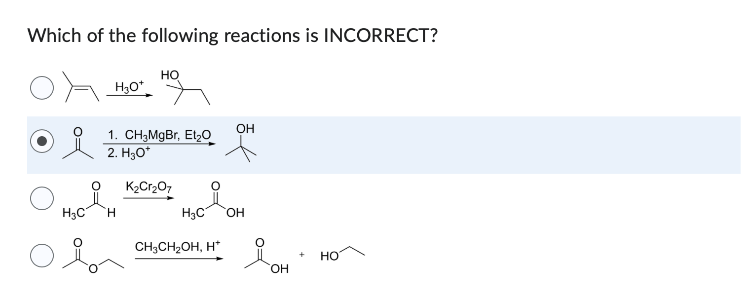 Solved Which of the following reactions is INCORRECT? 1. | Chegg.com