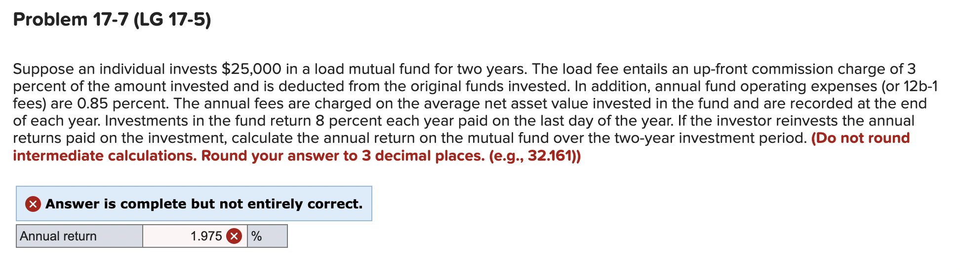 Solved Suppose an individual invests $25,000 in a load | Chegg.com