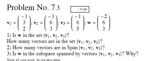 Solved Problem No. 7.1 / 10 pes 1) Determine if the set of | Chegg.com